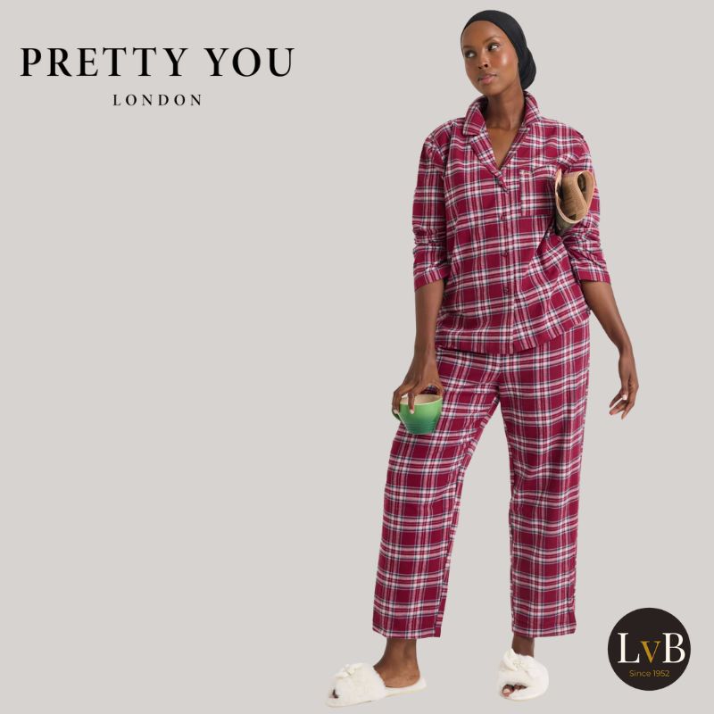 Pretty You London - Plaid - Pyjama - Bordeaux | Lingerie van Bokhoven
