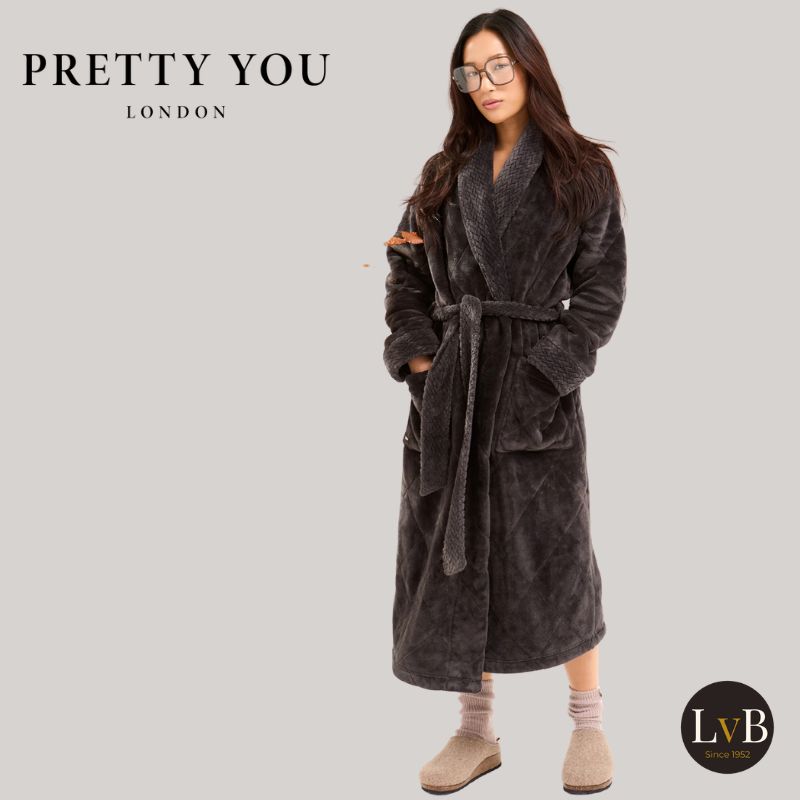 Pretty You London - Quilted Velour Robe - Raven | Lingerie van Bokhoven